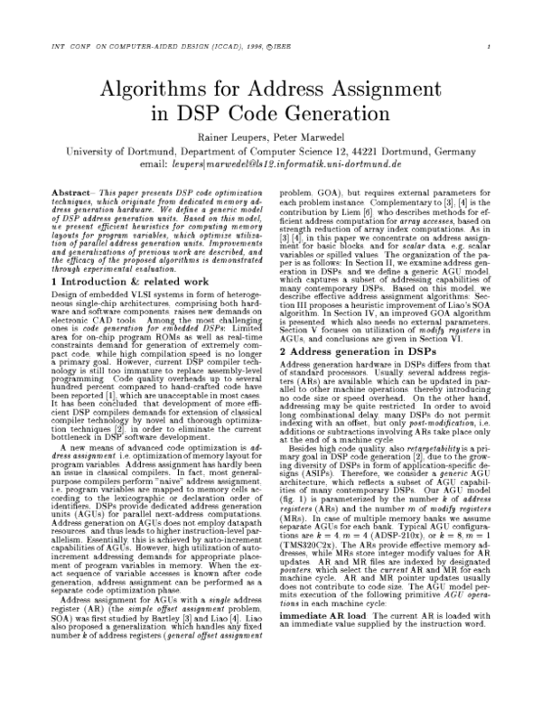 (PDF) Algorithms for address assignment in DSP code generation (PDF) Algorithms for address assignment in DSP code generation