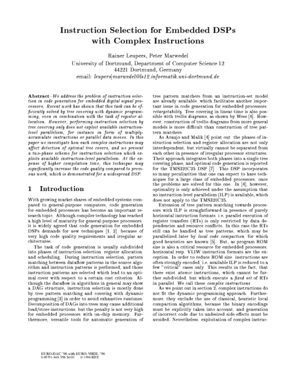 Pdf Instruction Selection For Embedded Dsps With Complex Instructions 