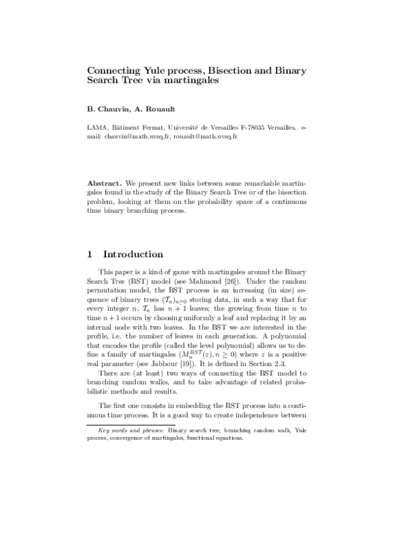 Pdf Connecting Yule Process Bisection And Binary Search Tree Via