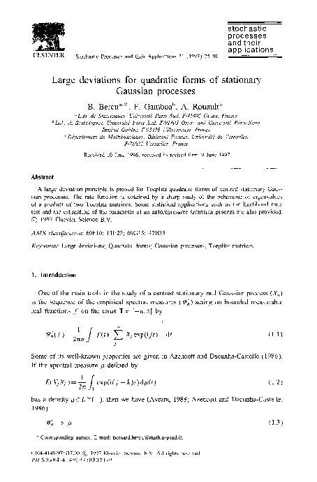 (PDF) Large deviations for quadratic forms of stationary Gaussian processes