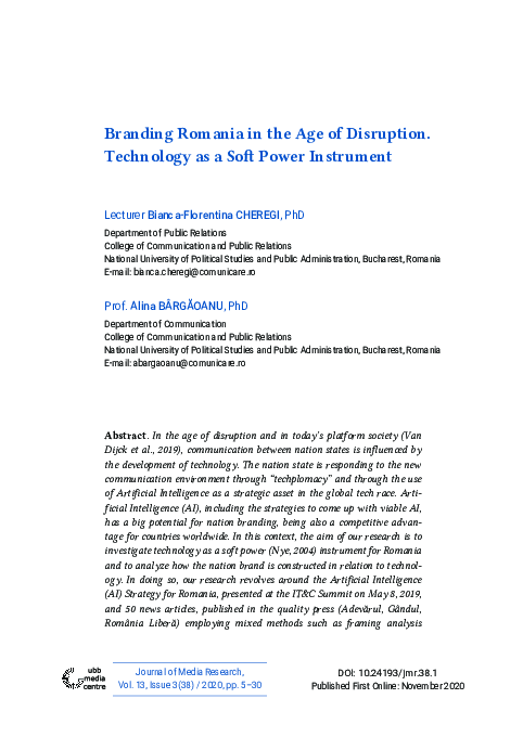 (PDF) Branding Romania in the Age of Disruption.Technology as a Soft ...