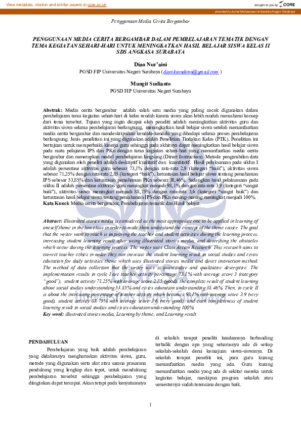 (PDF) Penggunaan Media Cerita Bergambar Dalam Pembelajaran Tematik ...