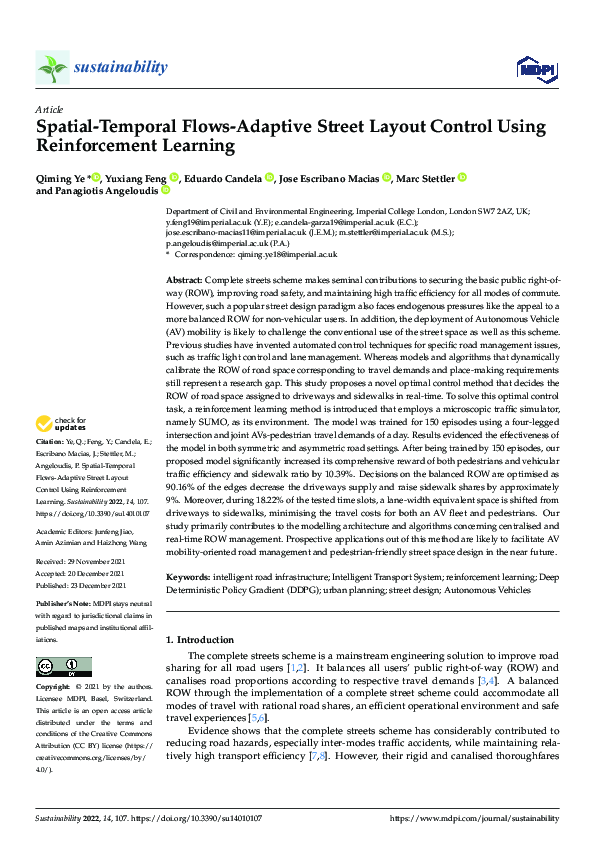 (PDF) Spatial-Temporal Flows-Adaptive Street Layout Control Using Reinforcement Learning