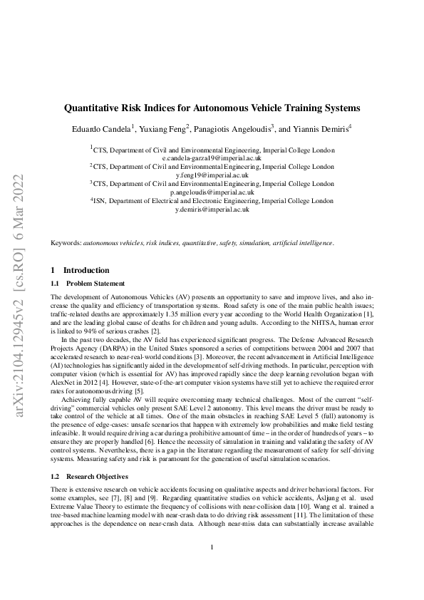 (PDF) Quantitative Risk Indices for Autonomous Vehicle Training Systems