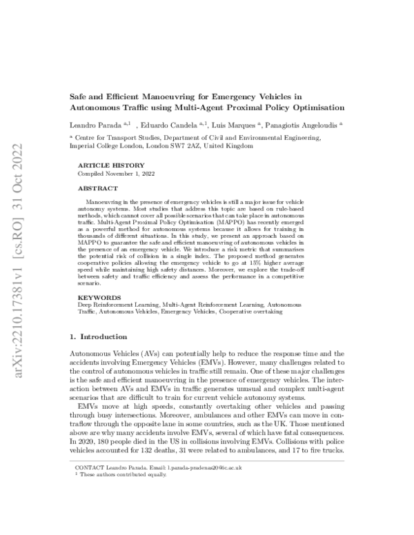 (PDF) Safe and Efficient Manoeuvring for Emergency Vehicles in Autonomous Traffic using Multi ...