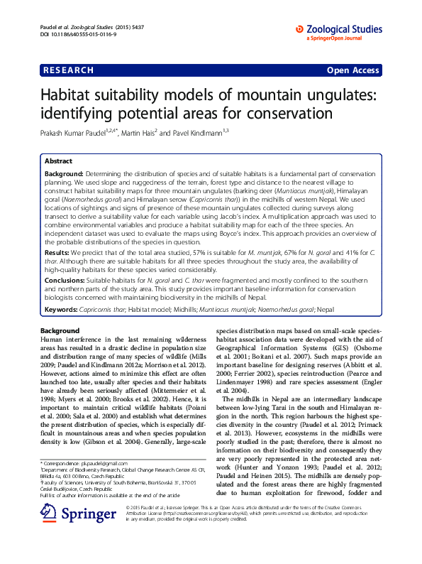 (PDF) Habitat suitability models of mountain ungulates: identifying ...