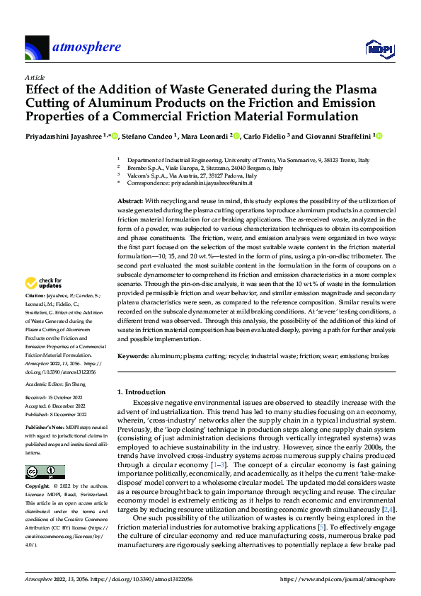 (PDF) Effect of the Addition of Waste Generated during the Plasma ...