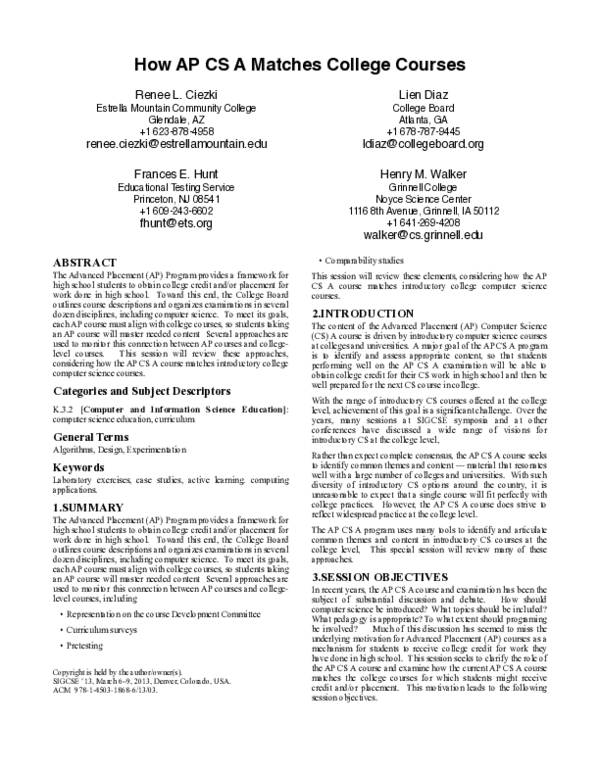 (PDF) How AP CS A matches college courses
