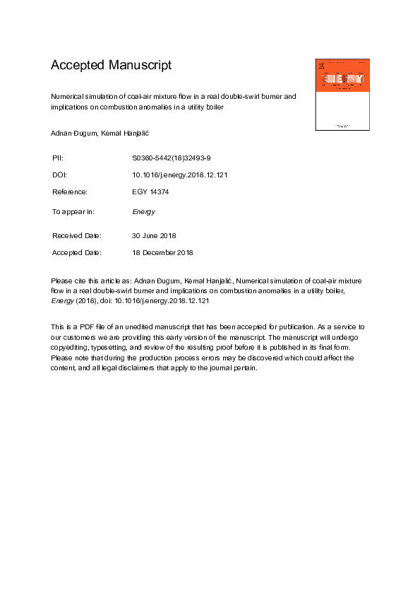 Pdf Numerical Simulation Of Coal Air Mixture Flow In A Real Double Swirl Burner And
