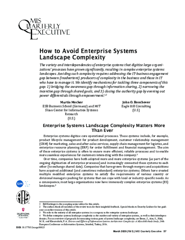 (PDF) How to Avoid Enterprise Systems Landscape Complexity
