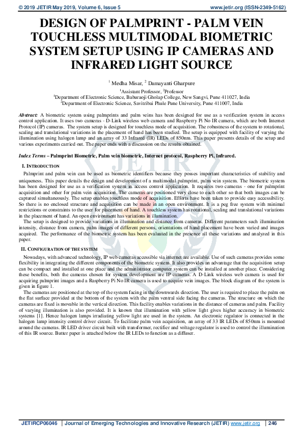 (PDF) Design of Palmprint-Palm Vein Touchless Multimodal Biometric System Setup Using Ip Cameras ...