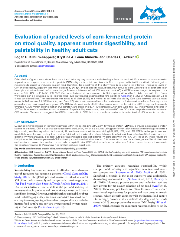 (PDF) Evaluation of graded levels of corn-fermented protein on stool ...