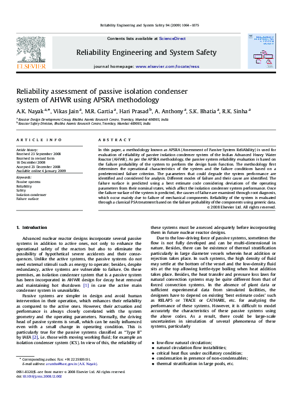 (PDF) Reliability assessment of passive isolation condenser system of ...