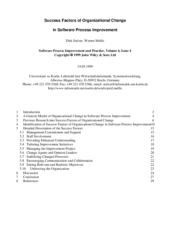 (PDF) Success factors of organizational change in software process ...