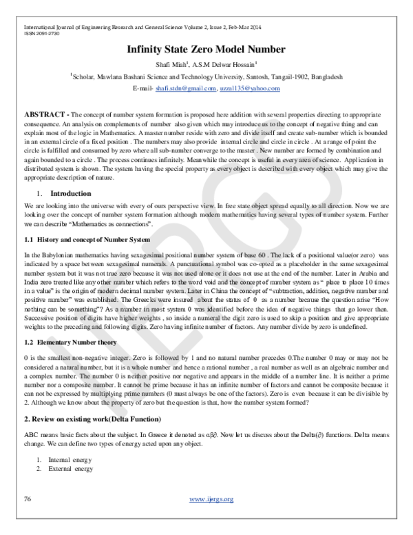 (PDF) Infinity State Zero Model Number