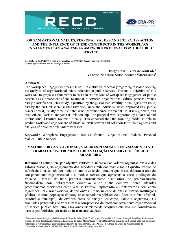 (PDF) Organizational Values, Personal Values and Job Satisfaction and ...