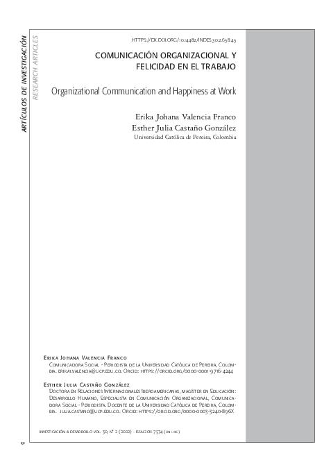 (PDF) Comunicación organizacional y felicidad en el trabajo