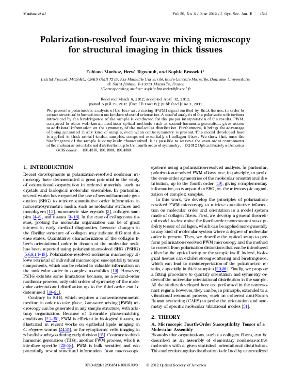 (PDF) Polarization-resolved four-wave mixing microscopy for structural imaging in thick tissues