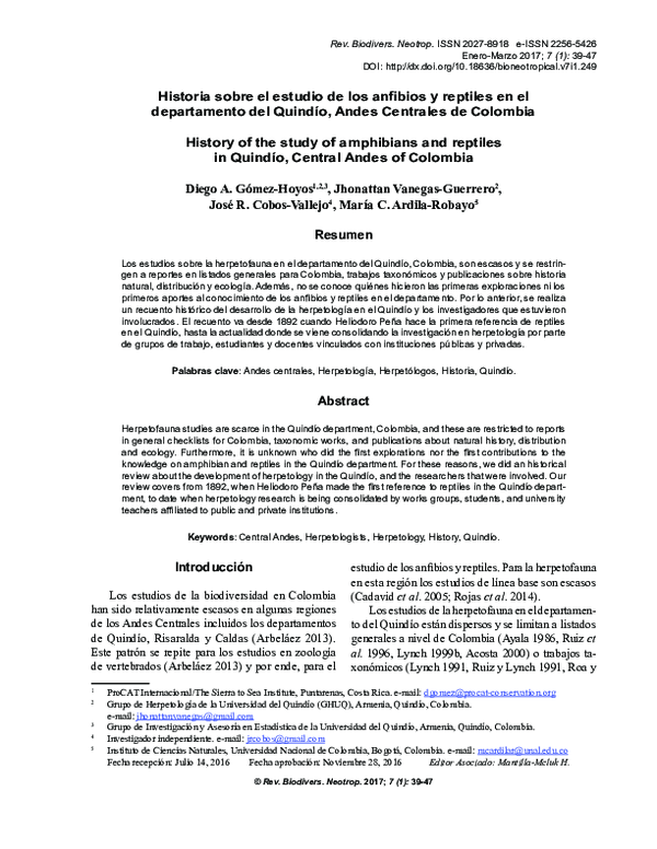 (PDF) Historia sobre el estudio de los anfibios y reptiles en el ...