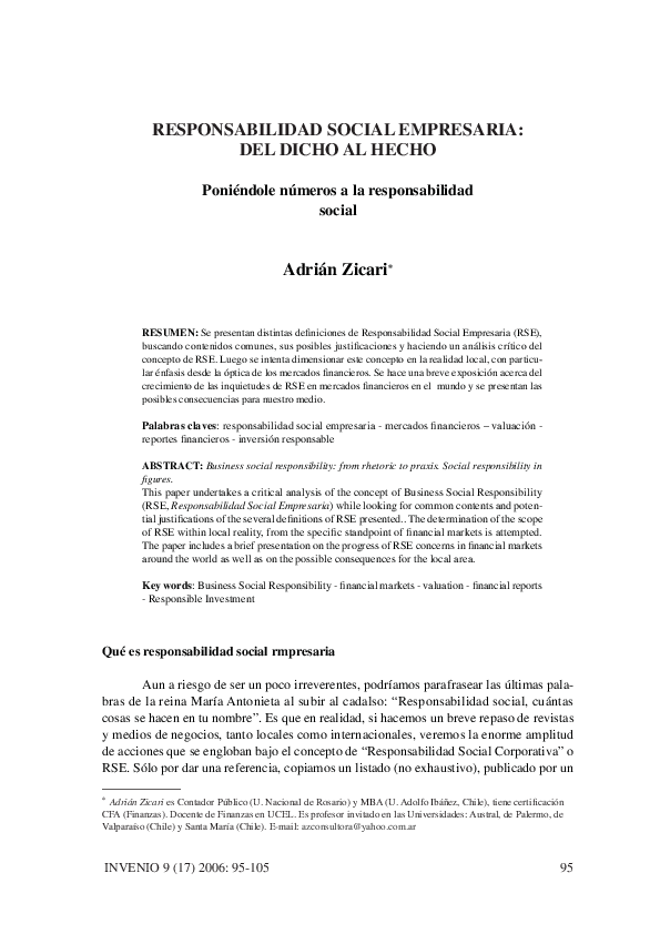 (PDF) Responsabilidad social empresaria: del dicho al hecho. Poniéndole ...