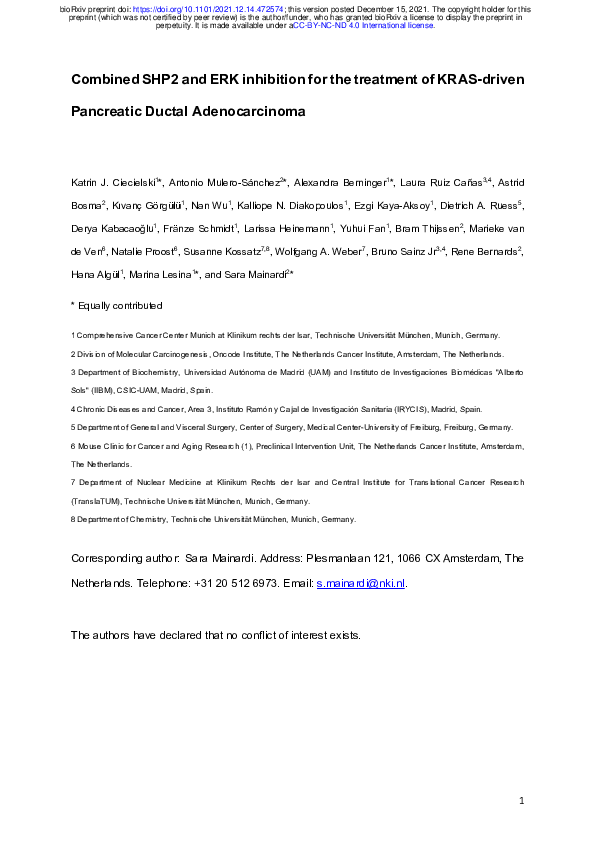 (PDF) Combined SHP2 and ERK inhibition for the treatment of KRAS-driven Pancreatic Ductal ...