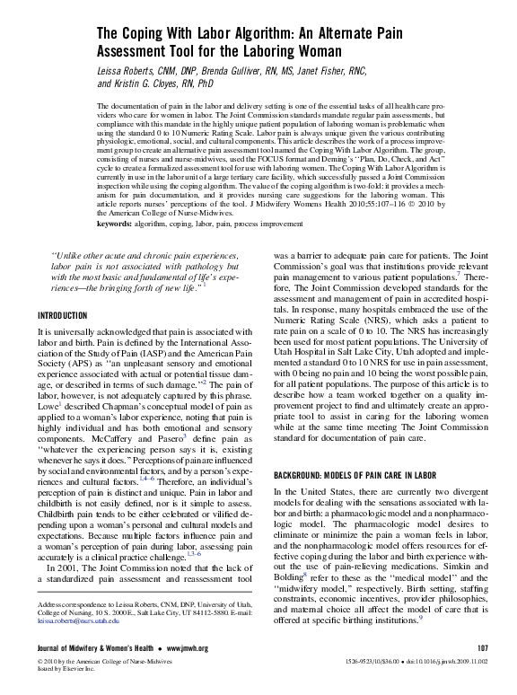 (PDF) The Coping With Labor Algorithm: An Alternate Pain Assessment ...