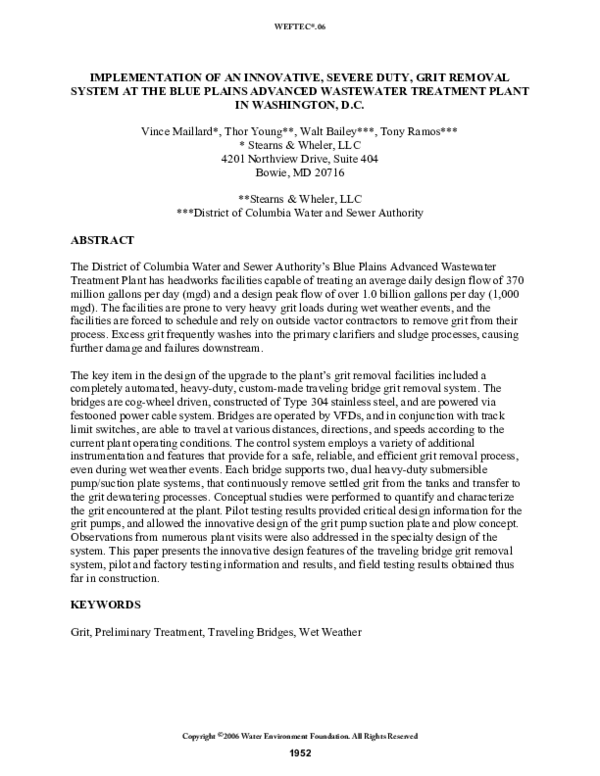 (PDF) Implementation of an Innovative, Severe Duty, Grit Removal System ...