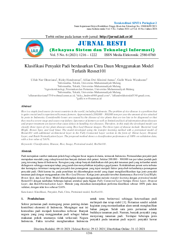 (PDF) Klasifikasi Penyakit Padi berdasarkan Citra Daun Menggunakan ...