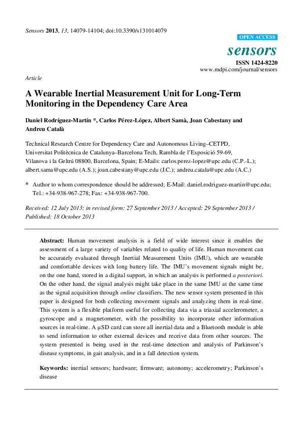 (PDF) A Wearable Inertial Measurement Unit for Long-Term Monitoring in ...