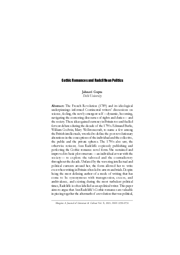 (PDF) Gothic Romances and Radcliffean Politics