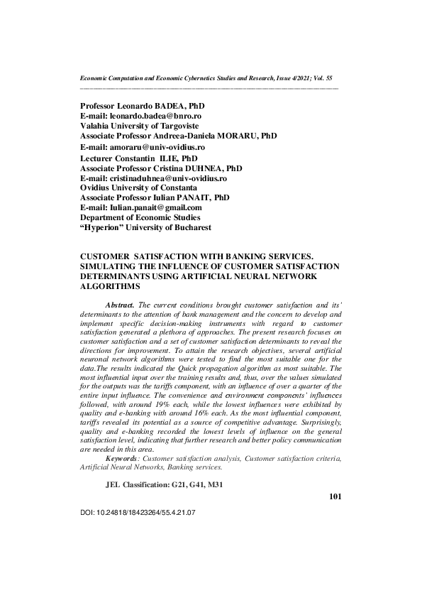 (PDF) Customer Satisfaction with Banking Services. Simulating the Influence of Customer ...