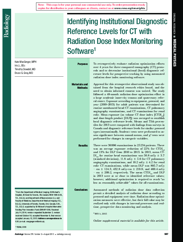 (PDF) Identifying Institutional Diagnostic Reference Levels for CT with ...