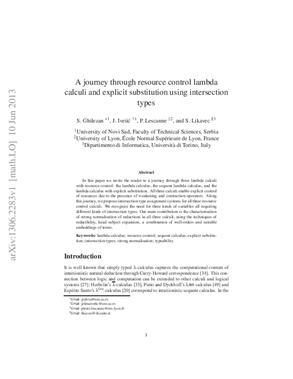 (PDF) J un 2 01 3 A journey through resource control lambda calculi and explicit substitution ...