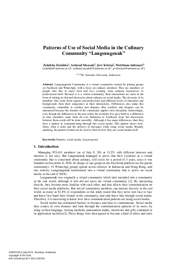 (PDF) Patterns of Use of Social Media in the Culinary Community ...