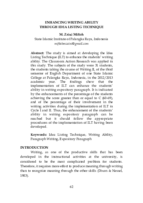 (PDF) Enhancing Writing Ability through Idea Listing Technique