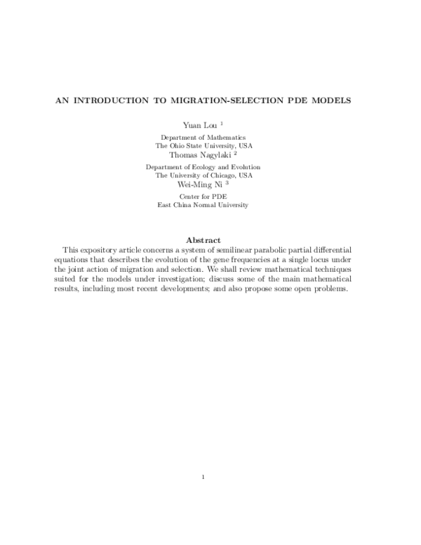 (PDF) An introduction to migration-selection PDE models