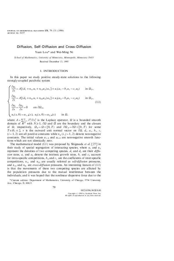 (PDF) Diffusion, Self-Diffusion and Cross-Diffusion