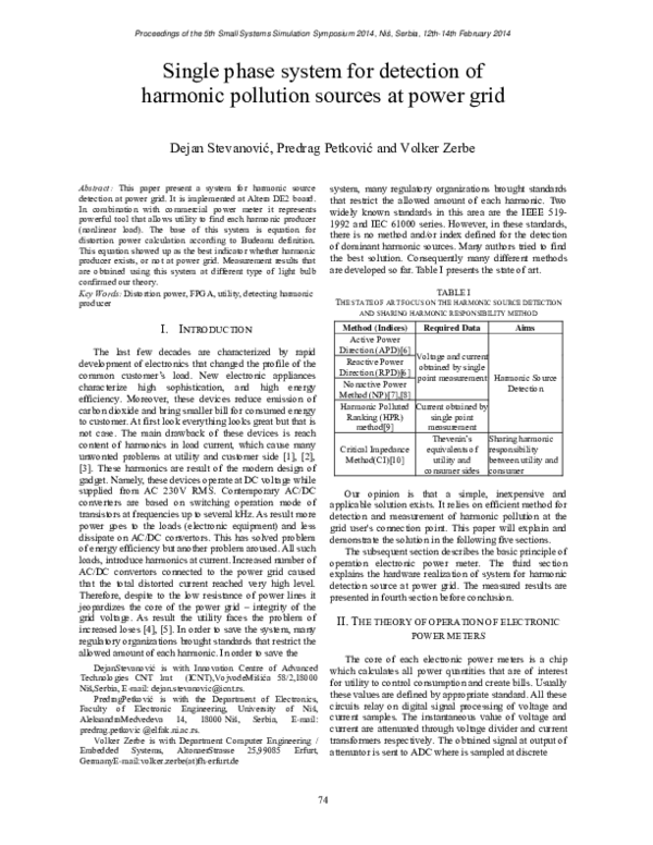 (PDF) Single phase system for detection of harmonic pollution sources at power grid