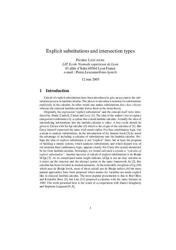 (PDF) Explicit substitutions and intersection types