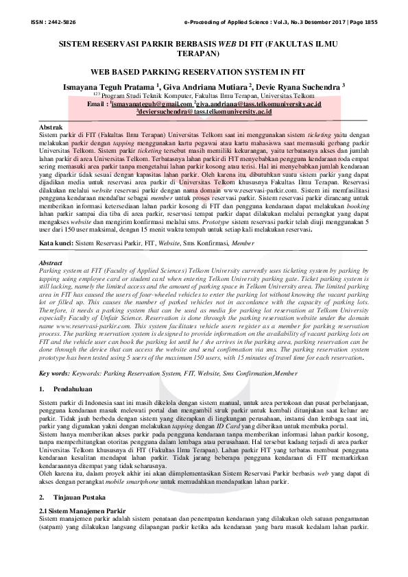(PDF) Sistem Reservasi Parkir Berbasis Web Di FIT (Fakultas Ilmu Terapan)