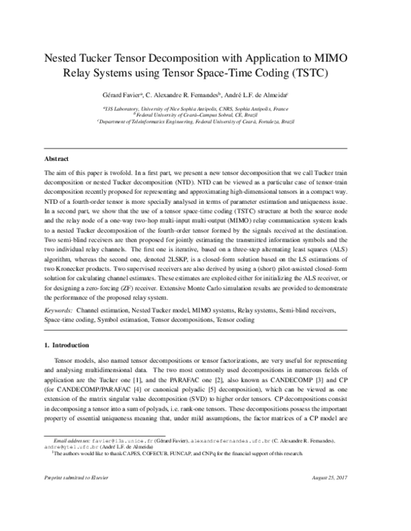 Pdf Nested Tucker Tensor Decomposition With Application To Mimo Relay