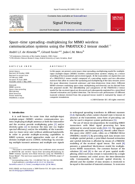 (PDF) Space–time spreading–multiplexing for MIMO wireless communication systems using the ...