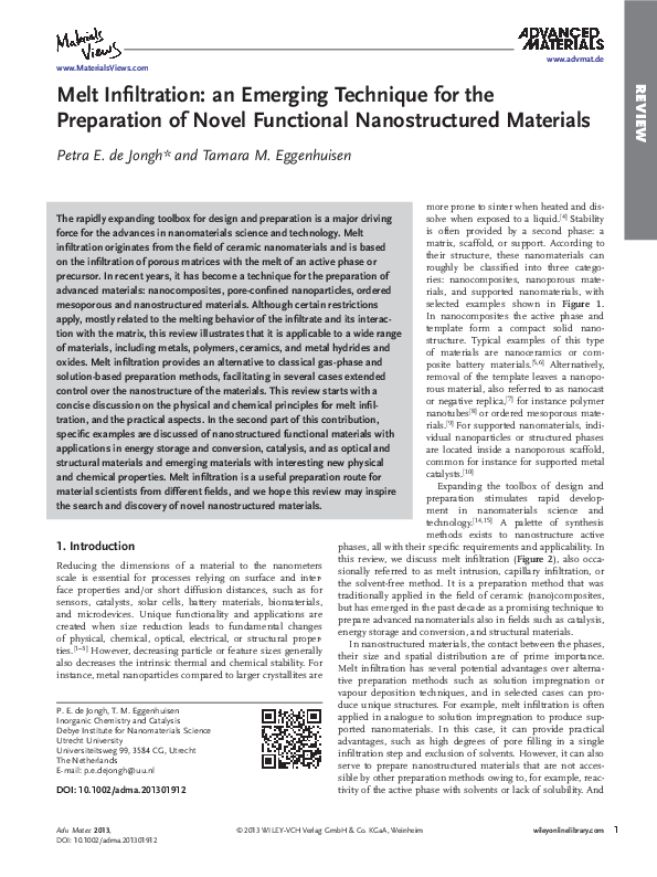 (PDF) Melt Infiltration: an Emerging Technique for the Preparation of Novel Functional ...