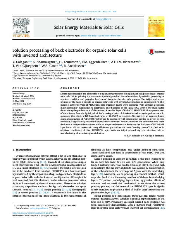 (PDF) Solution processing of back electrodes for organic solar cells ...