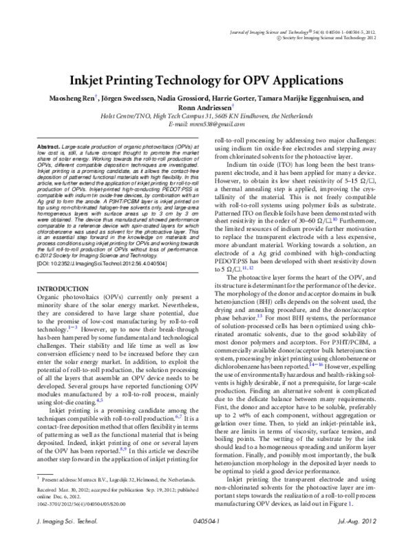 (PDF) Inkjet Printing Technology for OPV Applications