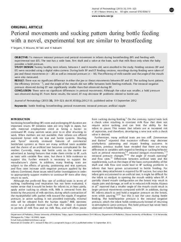 (PDF) Perioral movements and sucking pattern during bottle feeding with ...