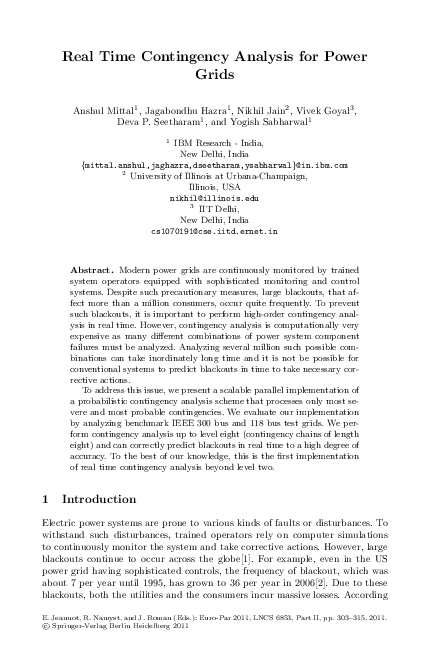 (PDF) Real Time Contingency Analysis for Power Grids