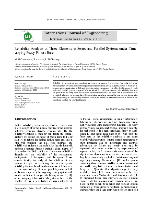 Pdf Reliability Analysis Of Three Elements Series And Parallel