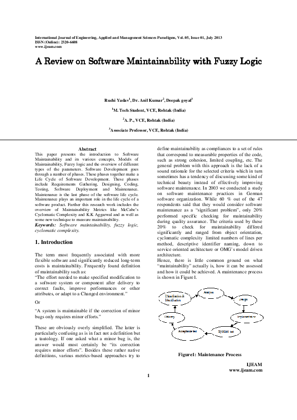 Pdf A Review On Software Maintainability With Fuzzy Logic