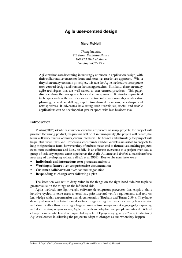 (PDF) Integrating Agile Methods with User-Centred Design